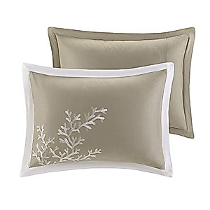 Harbor House Cotton Comforter Set-Coastal Oceanic Sealife Design All Season Down Alternative Bedding with Matching Shams, Bedskirt, Queen(92"x96"), Coastline, Coral Khaki, 6 Piece