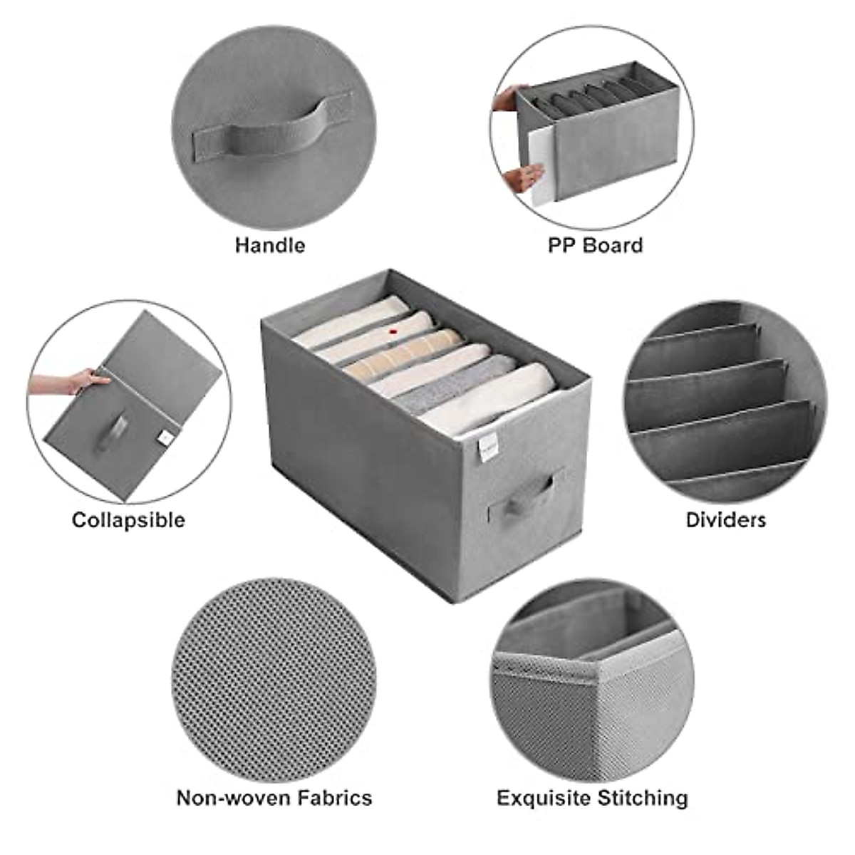 Coorganisers 2 PCS Sweater Wardrobe Clothes Organizer,Washable Clothes Organizer for Folded Clothes with PP Board Handle,7 Grids Closet Organizers and Storage Box for Jeans,Pants,Sweater,Jacket,Shirt