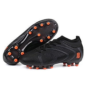brooman Kids Firm Ground Soccer Cleats Boys Girls Outdoor Football Shoes (2,Black)