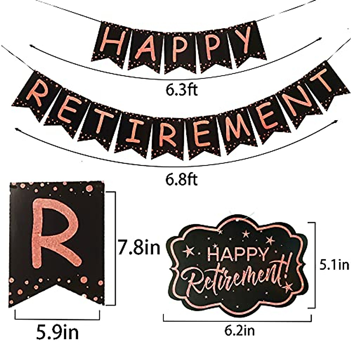 Retirement Party Decorations for Women Black Rose Gold Happy Retirement Banner and Swirls with Rose Gold Confetti Balloons Kit for Female Retirement Decor
