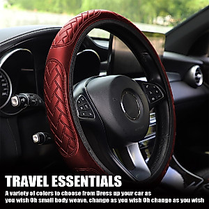 BESULEN Car Steering Wheel Cover, 15 Inch Leather, Red, Black, Beige, Brown, Wine Pink, Gray, Universal Fit
