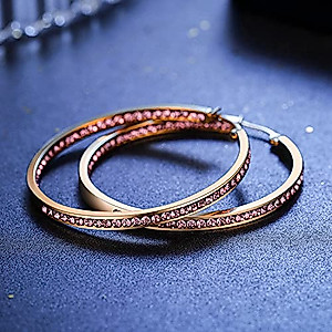 weinuo 2 Inch Stunning Gold Plated Stainless Steel Pink Cubic Zirconia Hoop Earring for Women Hypoallergenic Jewelry for Sensitive Ears Large Big Hoop Earrings 50MM