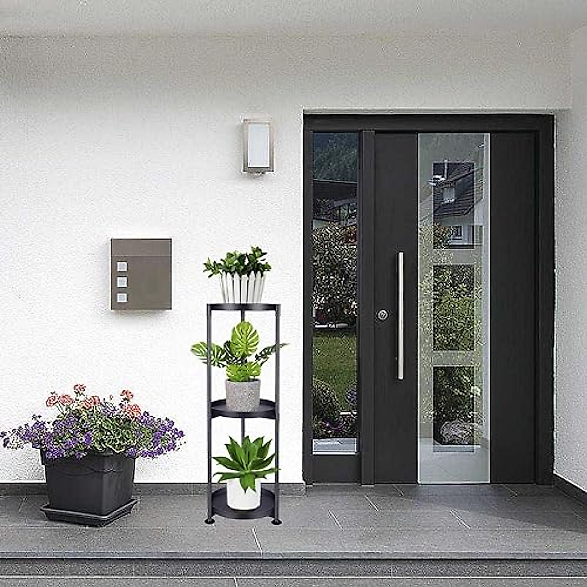 3 Tier Plant Stand Indoor Outdoor 34'' Extra-Tall Metal Plant Stands for Potted Plants Multiple Tiered Plant Shelf Vertical Black Iron Planter Rack Large Flower Pot Holder Table for Patio Corner