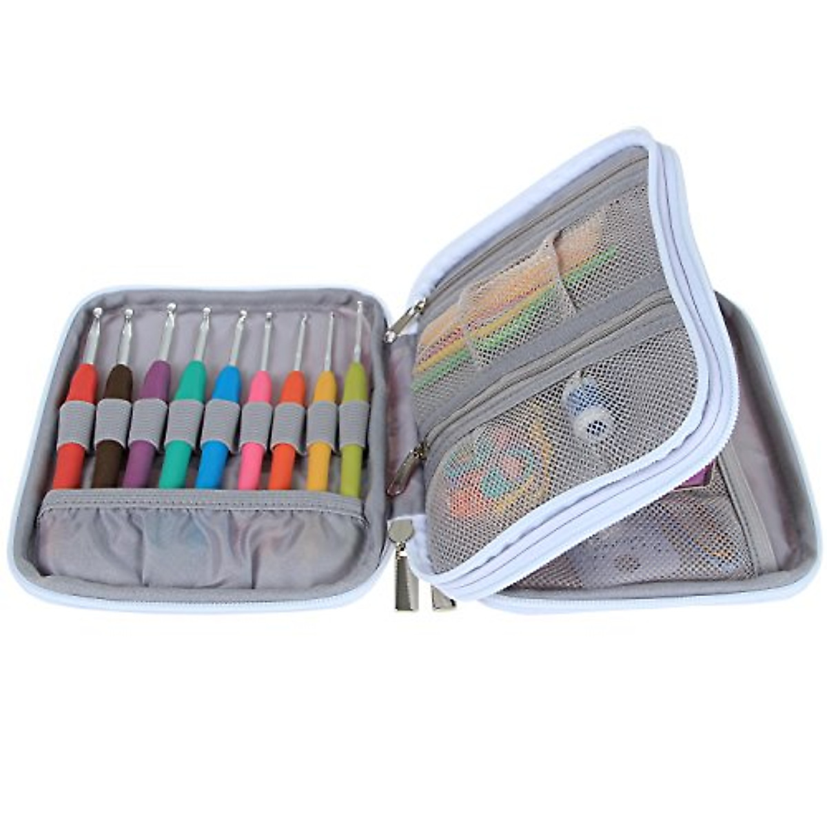 Teamoy Crochet Hook Case Empty, Crochet Hook Organizer with Multiple Pockets for Crochet Needles and Knitting Accessories, Cats Pink