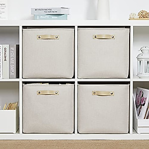 Bidtakay Fabric Storage Cubes Baskets Large 13x13 Set of 4 Soft Storage Bins for Shelves Clothes Toy Storage Collapsible Baskets for Linen Closet Organization Cube Bins for Nursery Home (Light Beige)
