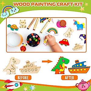 MGparty 36pcs DIY Wooden Magnets Painting Craft Kit, Wooden Art Craft Bulk Toys for Kids Age 3,4,5,6,7,8-12, Party Favors Decorate Your Own Painting Birthday Gifts for Boys Girls