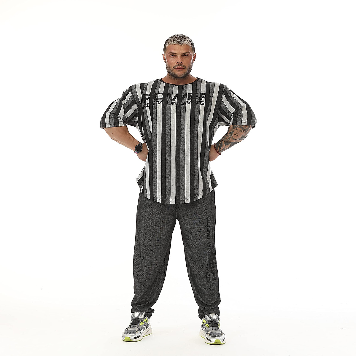 Men's Active T-Shirt Wide Cut Rag Top (XL, Black-Anthracite-Silver)