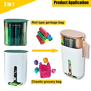 PoerNica Plastic Bag Holder Roll of Trash Bag Organizer 2 in 1 Wall Mount Garbage Bag Dispenser for Home & Kitchen Trash Bag Organization