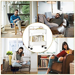 Movable Bookshelf Cart, Movable Storage Book Shelves, Movable Book Rack, Compact Bookshelf on Wheels, Reusable Rolling Storage Cart Movable Bookshelf for Kitchen, Bedroom, Living Room & Laundry Room