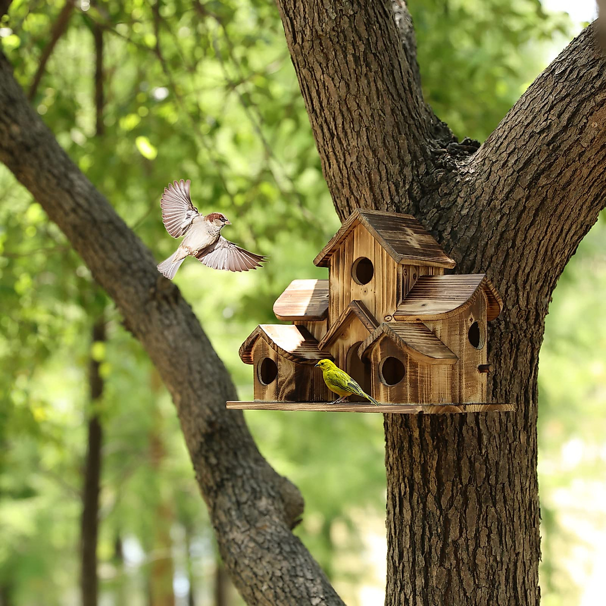 Bird House,Bird House for Outside,Hummingbird House with 6 Hole,Bluebird Finch Cardinals Hanging Big Birdhouse,Nesting Box Birdhouse for Backyard/Courtyard/Patio Decor.