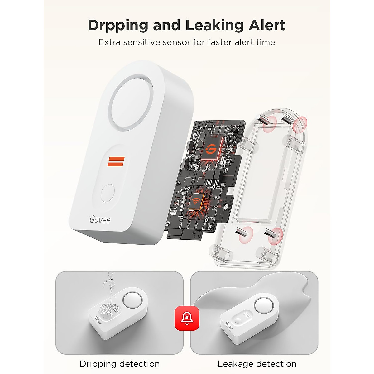 Govee WiFi Water Sensor 3 Pack, Water Leak Detector 100dB Adjustable Alarm and App Alerts, Leak and Drip Alert with Email, Wireless Detector for Home, Basement(Not Support 5G WiFi)