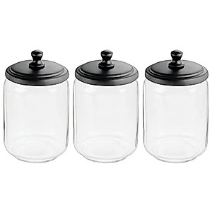 mDesign Small Modern Apothecary Storage Organizer Canister Jars - Glass Containers for Bathroom, Organization Holder for Vanity, Counter, Makeup Table, Hyde Collection, 3 Pack, Clear/Black