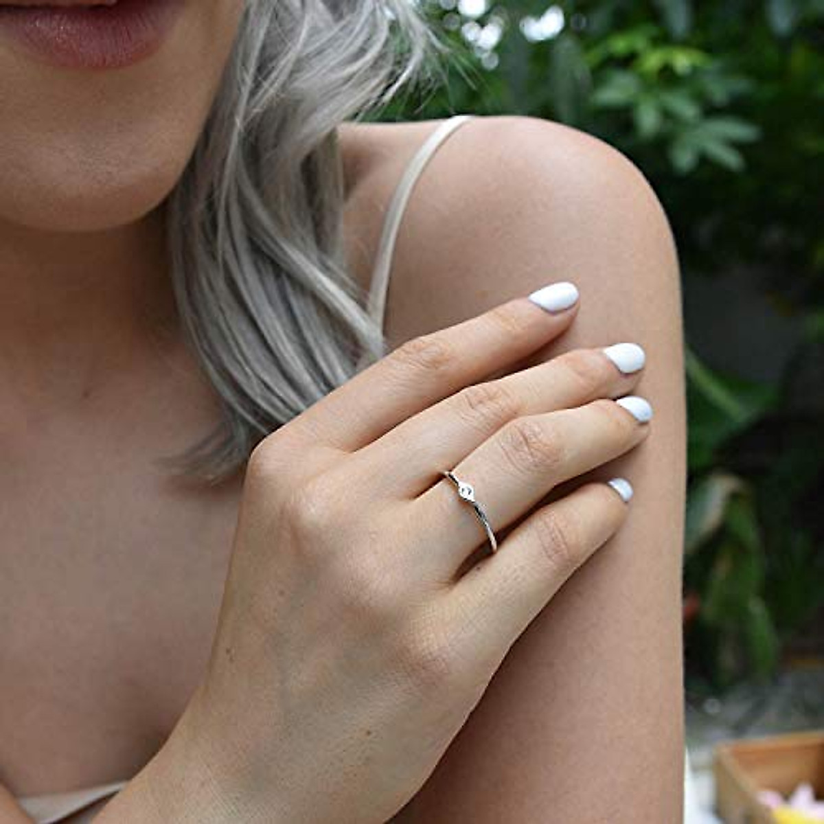 LEMON GRASS Sterling Silver Evil Eye Dainty Ring Size 8