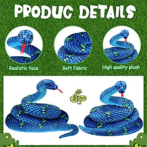 Hiboom Giant Snake Plush Large Stuffed Animal Snake Realistic Stuffed Snake Lifelike Plush Snake Toy Gifts for Birthday Party Prank Props (Blue,110 Inch)