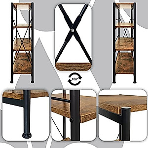 4 Tier Storage Shelves Small Narrow Shelf Unit Metal Shelves Shelf Free Standing Shelf Organisers Modern Shelf Ladder Shelf Bookshelf for Bathroom Kitchen Bedroom Hallway Steel & Wooden Black & Brown