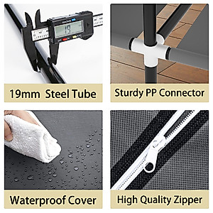 LOKEME Portable Closet, Wardrobe Closet with 3 Hanging Rods and 6 Storage Shelves, Gray Closet, Easy to Assemble Portable Closets for Hanging Clothes with 4 Side Pockets, PWC0006-GRAY