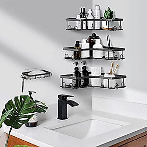 EACHPAI Corner Shower Caddy with Hooks and Soap Dish, Adhesive No Drilling Shower Organizer for Bathroom Storage, Rustproof Bathroom Shelves, Kitchen Storage Rack 4 Pack