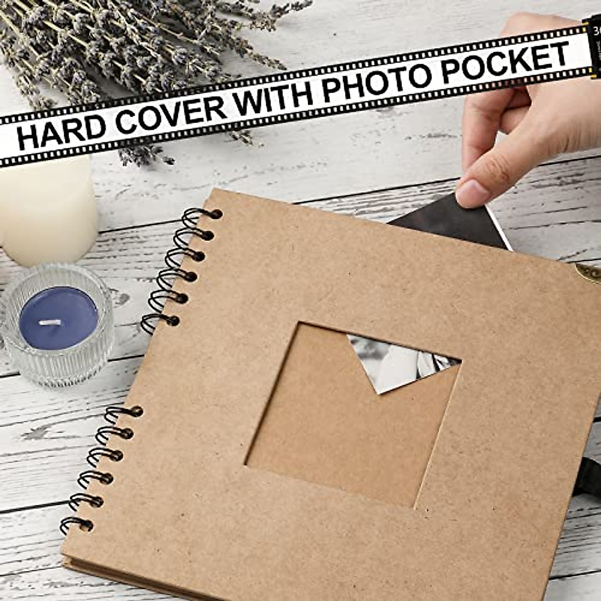 Scrapbook Photo Album (8 x 8 inch) - 60 Pages Photo Scrap Memory Book - Thick Kraft Paper Scrapbooking & Stamping Supplies with Corner Protectors, Ribbon Closure Suitable for Wedding,Travel,Graduation