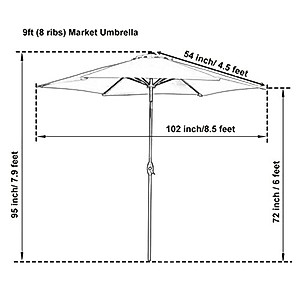 Bayside21 Patio Umbrella Outdoor Market Table Umbrella with Auto Tilt Crank 2 Years Fade Resistant Fabric Umbrella Cover 9 Feet (Black Coating Outside and Black White Stripe Inside)