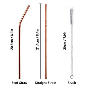 AIPRODA Long Reusable Stainless Steel Straws,Fits 30 oz Tumbler & 20oz Tumblers,Eco Friendly Drinking Straws,Set of 4 Stainless Steel Straws (2 Straight+2 Bent+1 Brush)(rose gold)