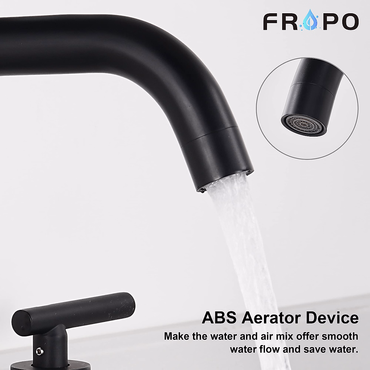 FROPO Black Bathroom Faucet 3 Holes - Two Handles Widespread 8 inch Bathroom Sink Faucet 3 Pieces Basin Faucets 360 Degree Swivel Spout Vanity Sink Faucet with Drain & Supply Hoses