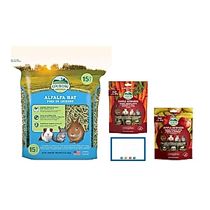 Oxbow Animal Health Alfalfa Hay Small Animal Food 15 Oz, Plus Simple Rewards Baked Treats with Apple & Banana and Carrot & Dill - 3 Oz Each, Plus My Buddy Notepad (4 Items Total)
