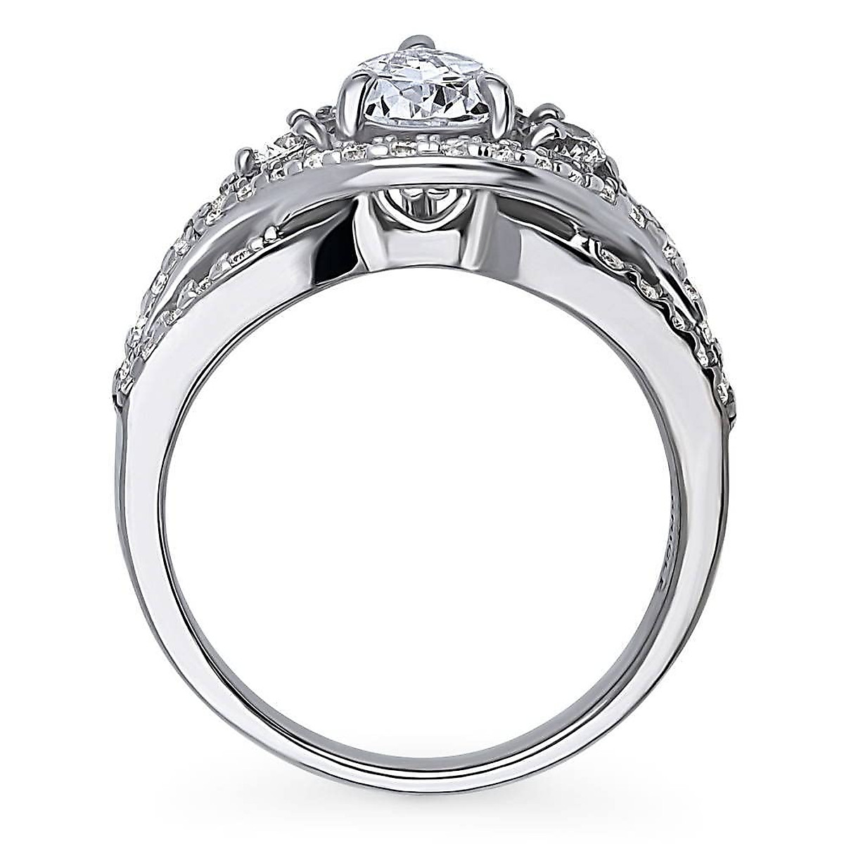 BERRICLE Sterling Silver Woven Wedding Engagement Rings Cubic Zirconia CZ Statement 3-Stone Cocktail Ring for Women, Rhodium Plated Size 8