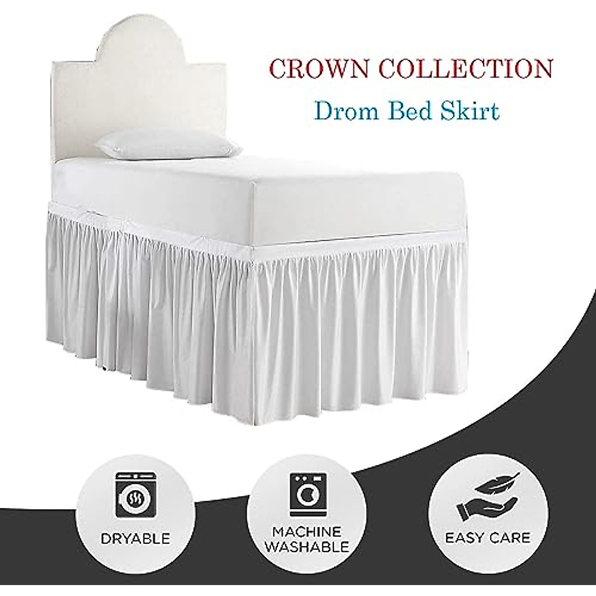 Full XL 30" Inch Drop Long Dorm Bed Skirt, Ruffled Pattern College Dorm Room Bed Skirts, Split Corner, Easy Care, No Wrinkle Microfiber Bed Skirt