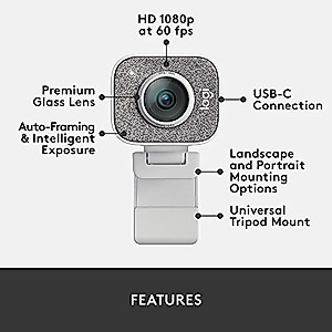 Logitech for Creators StreamCam Webcam for Streaming and Content Creation, Full HD 1080p 60 fps, Premium Glass Lens, Smart Auto-Focus, for PC/Mac - White