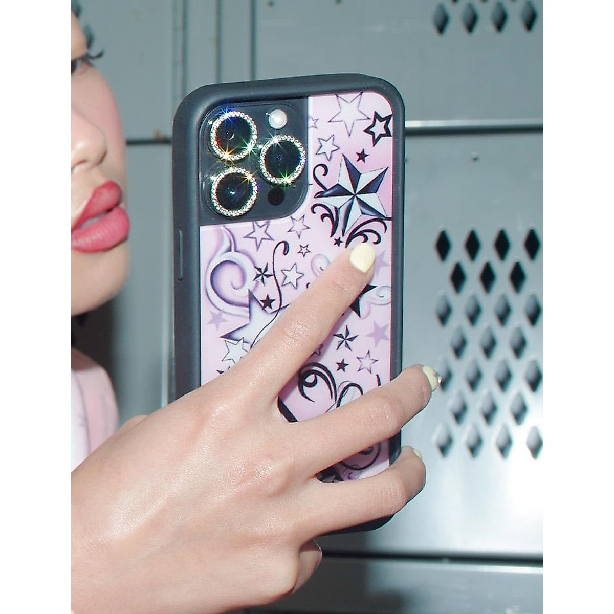 Wildflower Cases - Star Tattoo Case, Compatible with Apple iPhone 14 Pro Max | Pink, Black, Stars, Trendy, Cute, Tattoos - Protective Black Bumper, 4ft Drop Test Certified, Women Owned Small Business