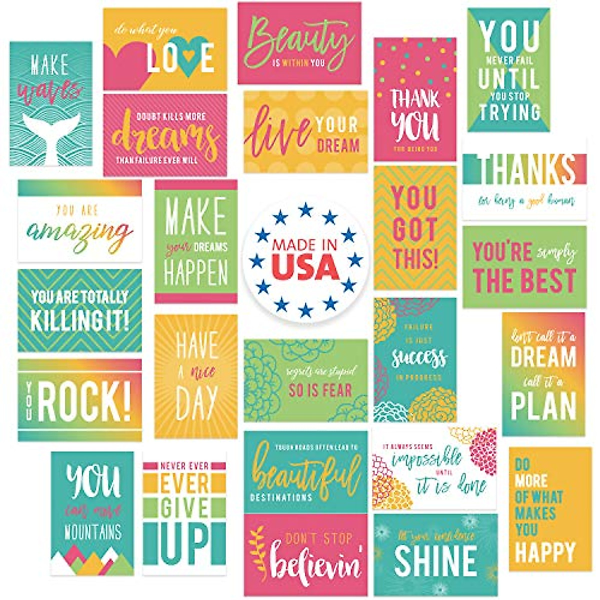 Canopy Street Motivational Quote Postcards / 25 Inspirational Postcards / 4" x 6" Encouraging Note Cards/Uplifting Bright Card Designs/Made In The USA