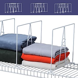 ziroland 12-Pack White Wire Shelf Dividers - Closet Shelf Organizer - Easy to Install Shelf Divider for Pantry/Garage and More - No Tool - PE Coating Steel- Suitable for 12inch Deep Wire Shelves