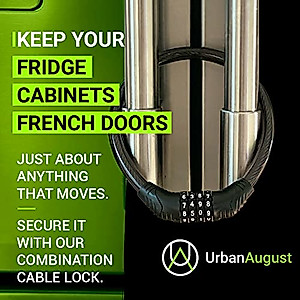 Urban August Refrigerator Lock For Kids Toddler Adult - Child Proof Fridge Lock With 4-digit Combination Code - Sturdy Multifunctional Lock For Cabinet Doors French Door Cable Lock Bike Stroller (One)