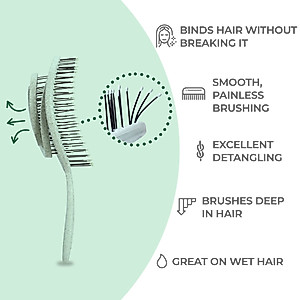 Ninabella Organic Detangling Hair Brush for Women, Men & Children - Does not Pull on Hair - Straightening Brushes for Straight, Curly & Wet Hair - Unique Spiral Hairbrush Green