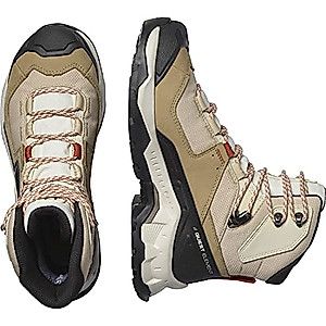 Salomon Quest Element Gore-TEX Hiking Boots for Women, Safari/Vanilla Ice/Mecca Orange, 10