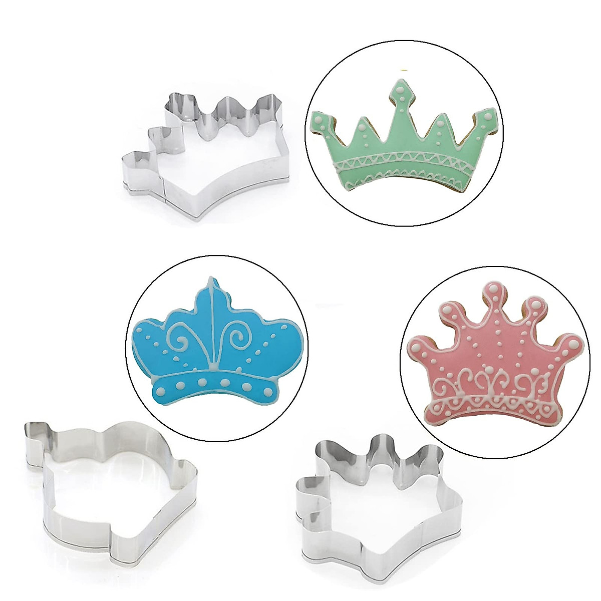 Crown Cookie Cutter Set of 3 pcs, Stainless Steel Princess Crown Shaped Fondant Cutters Baking Molds