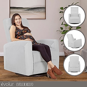 Evolur Reevo Upholstered Faux Leather Seating Glider Swivel in Misty Grey, Glider Chair for Nursery, Greenguard Gold Certified, Tool-Free Assembly, Easy to Clean