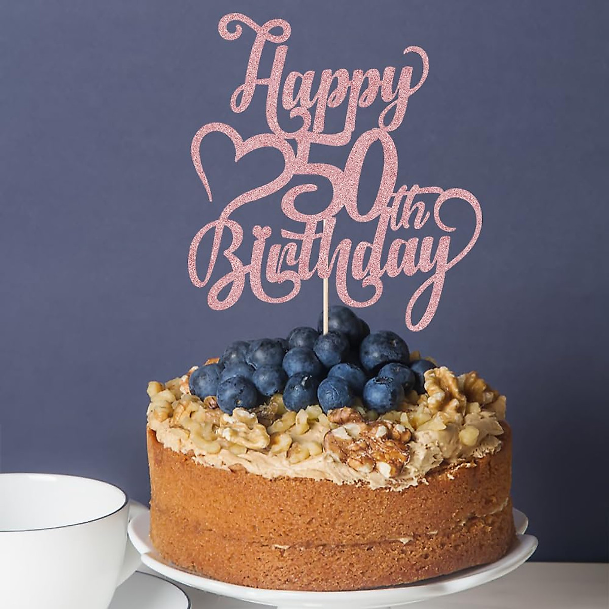 AROKIPPRY rose gold Glitter Happy 50th Birthday Cake Topper - 50 Anniversary/Birthday - Hello 50, Cheers to 50 Years,50 & Fabulous Cake Topper Party Decoration