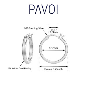 PAVOI 18K Gold Plated 925 Sterling Silver Post Lightweight Hoops | 20mm | Gold Hoop Earrings for Women (20.00, White Gold - Vermeil)
