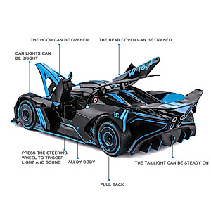 Toy Car Model for Compatible with 1:24 Bolide Alloy Diecast Collect Car Toy with Lights and Music, Pull Back Car Toys for Kids Boys Girls Gift (Blue)