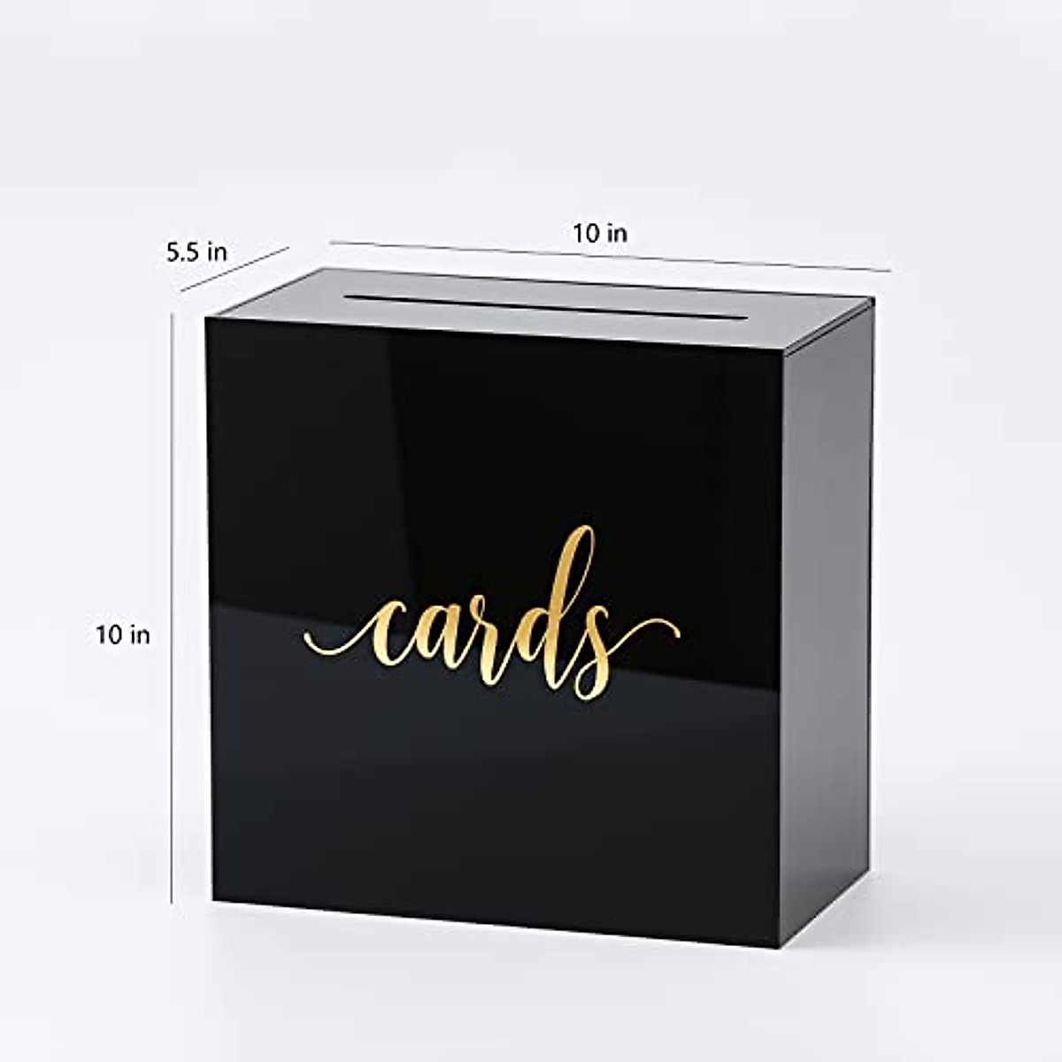 UNIQOOO Black Acrylic Wedding Card Box with Slot, Large 10x10x5.5 inch w/ Gold Foil | Wedding Receptions Wishing Well Money Box, Birthdays, Memory Box
