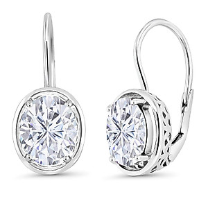 Gem Stone King 925 Sterling Silver White Moissanite Dangle Earrings For Women | 4.20 Cttw | Oval 9X7MM