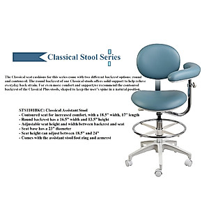 AmeriCan Goods Doctor Classical Assistant Stool Rolling Dental Stool with Procedure Arm and Foot Ring Adjustable Heigh, Sit & Backrest with Wheels (Black)