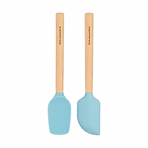 KitchenAid Bamboo Wood Handled Mini Spatula Set with Silicone Head, Set Of 2, Aqua Sky