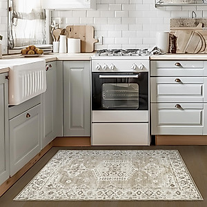 Diskoll Area Rug 2x3 Entryway Rug, Washable Indoor Door Mat, Low Pile Throw Rugs, Non-Slip Small Rug, for Entryway, Kitchen, Front Door Indoor Entrance, Entry, Bathroom, Kids Room(Beige)