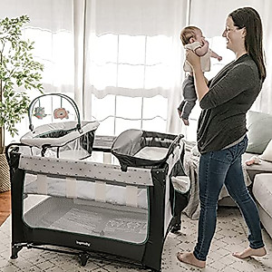 Ingenuity Smart and Simple Portable Playard with Changing Table, Play Pen, Bassinet for Infant & Storage Pockets, Easy to Fold - Nash