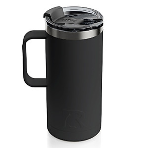 RTIC 16 oz Coffee Travel Mug with Lid and Handle, Stainless Steel Vacuum-Insulated, Hot and Cold Drink, for Car, Camping, Black