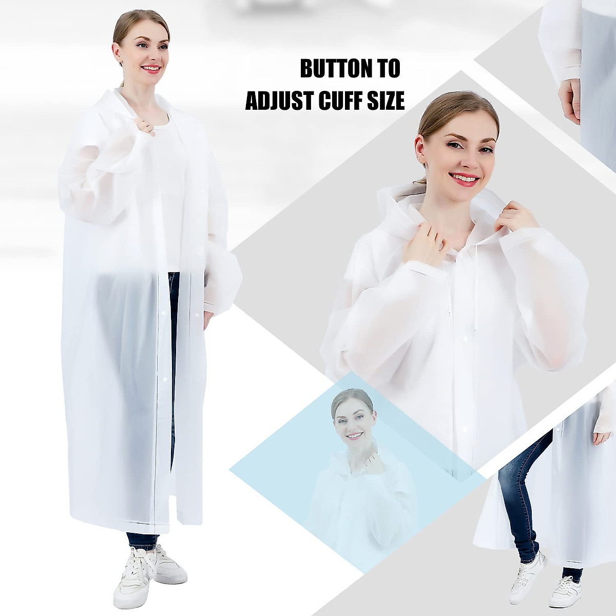 SWOGAA Rain Ponchos for Adults Reusable 2 Pack EVA Raincoats for Women Men 20% Extra Thicker Rain Coat with Cuff Size Adjusters