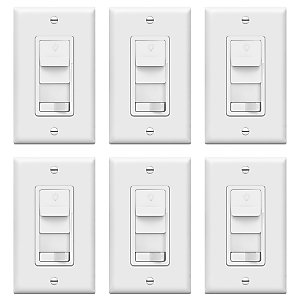 TOPGREENER Dimmer Light Switch for 200W Dimmable LED/CFL Lights, Single Pole/3-Way LED Slide Dimmer Switch,Neutral Wire Not Required,TGSDS3-W-6PCS, 6 Pack, White