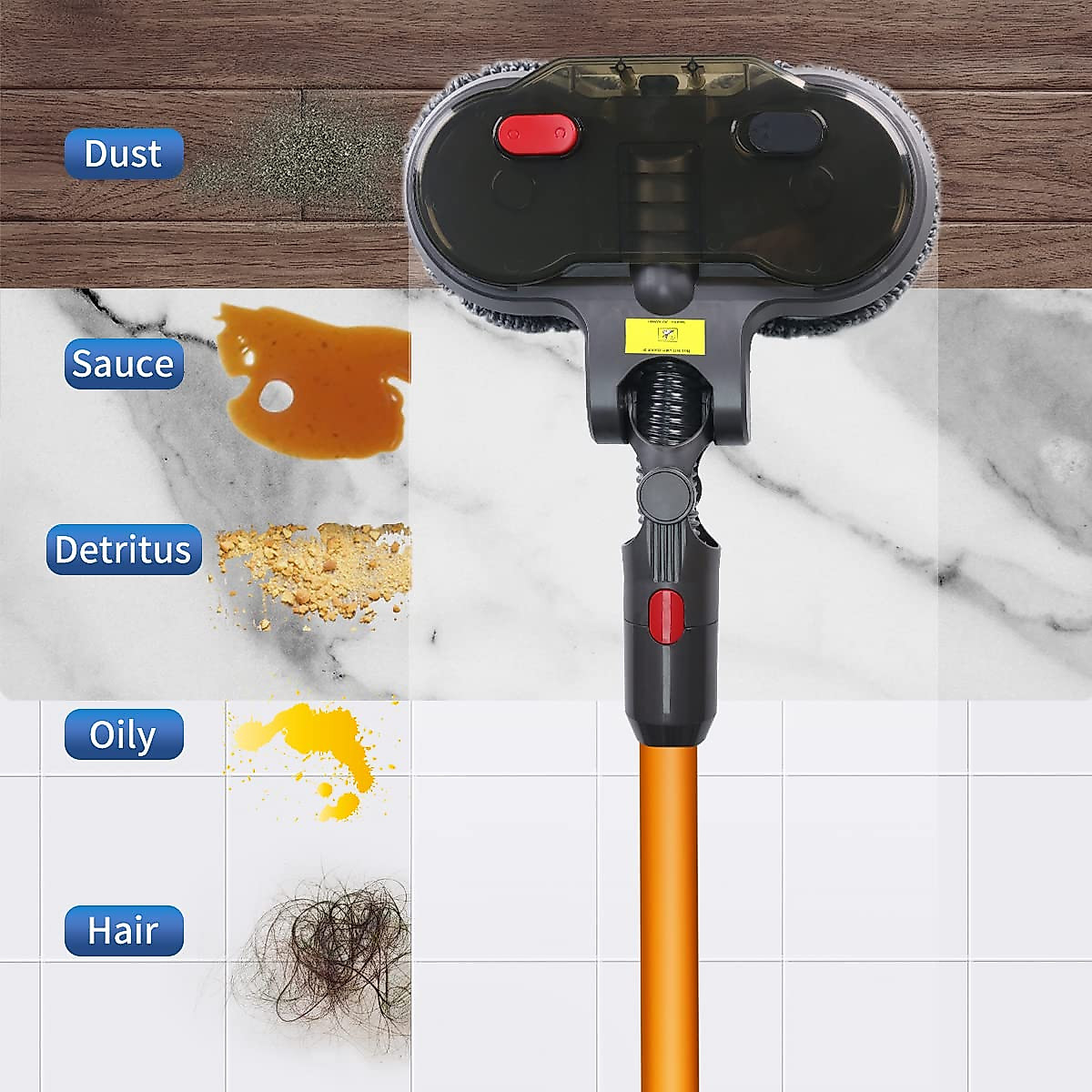 Electric Mop Head for Dyson V7 V8 V10 V11 Vacuum Cleaner, Electric Mop Attachment with LED Headlights Water Reservoir, 6 Reusable Mop Pads